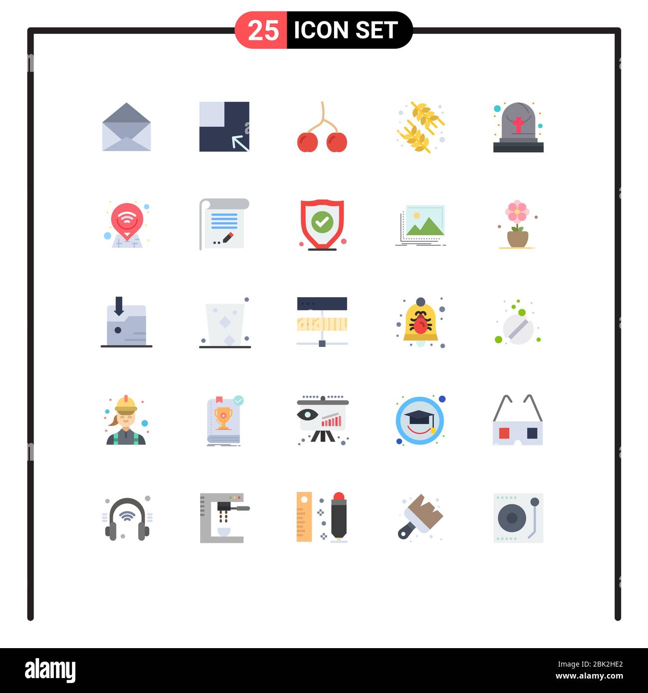Set of 25 Modern UI Icons Symbols Signs for map, tomb, food, grave ...