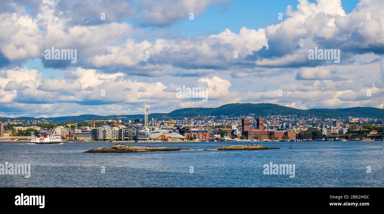 Oslo, Ostlandet / Norway - 2019/09/02: Panoramic view of Oslo ...