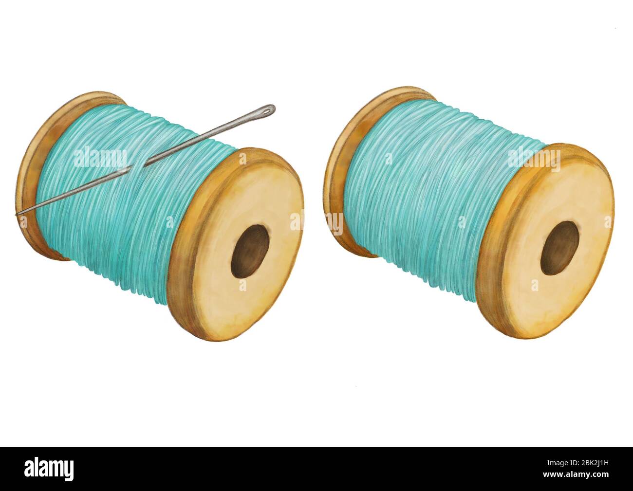 Hand drawn sewing kit, blue threads Stock Photo - Alamy