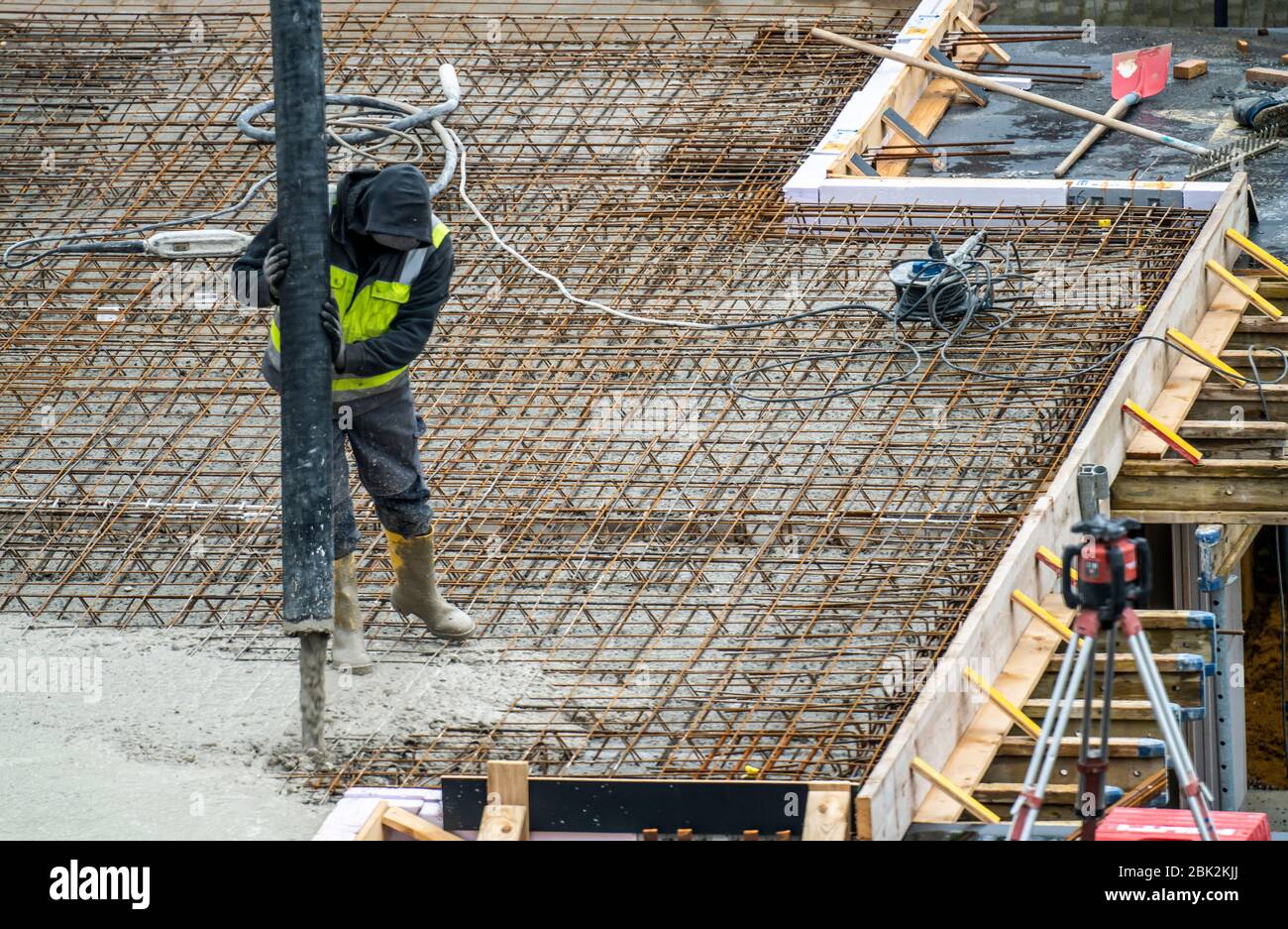 Construction site, concreting, the floors ceiling of a building is ...