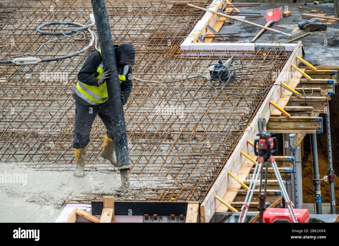 Construction site, concreting, the floors ceiling of a building is ...