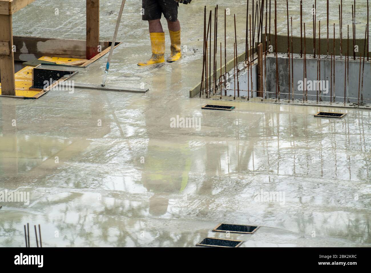 Construction site, concreting, the floors ceiling of a building is ...