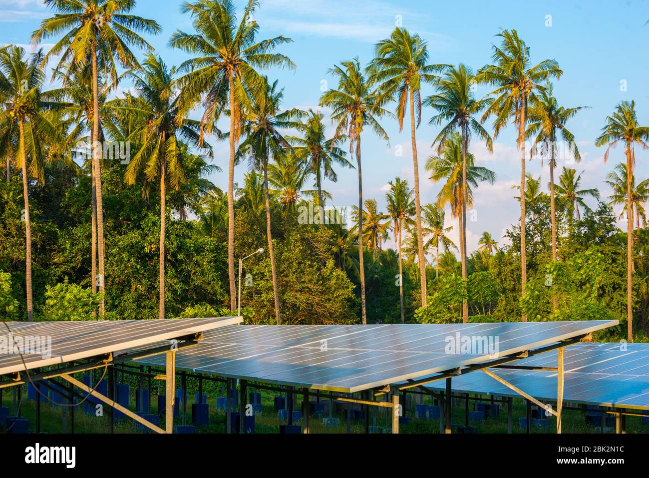 Clean energy concept - solar panels on a tropical island Stock Photo ...