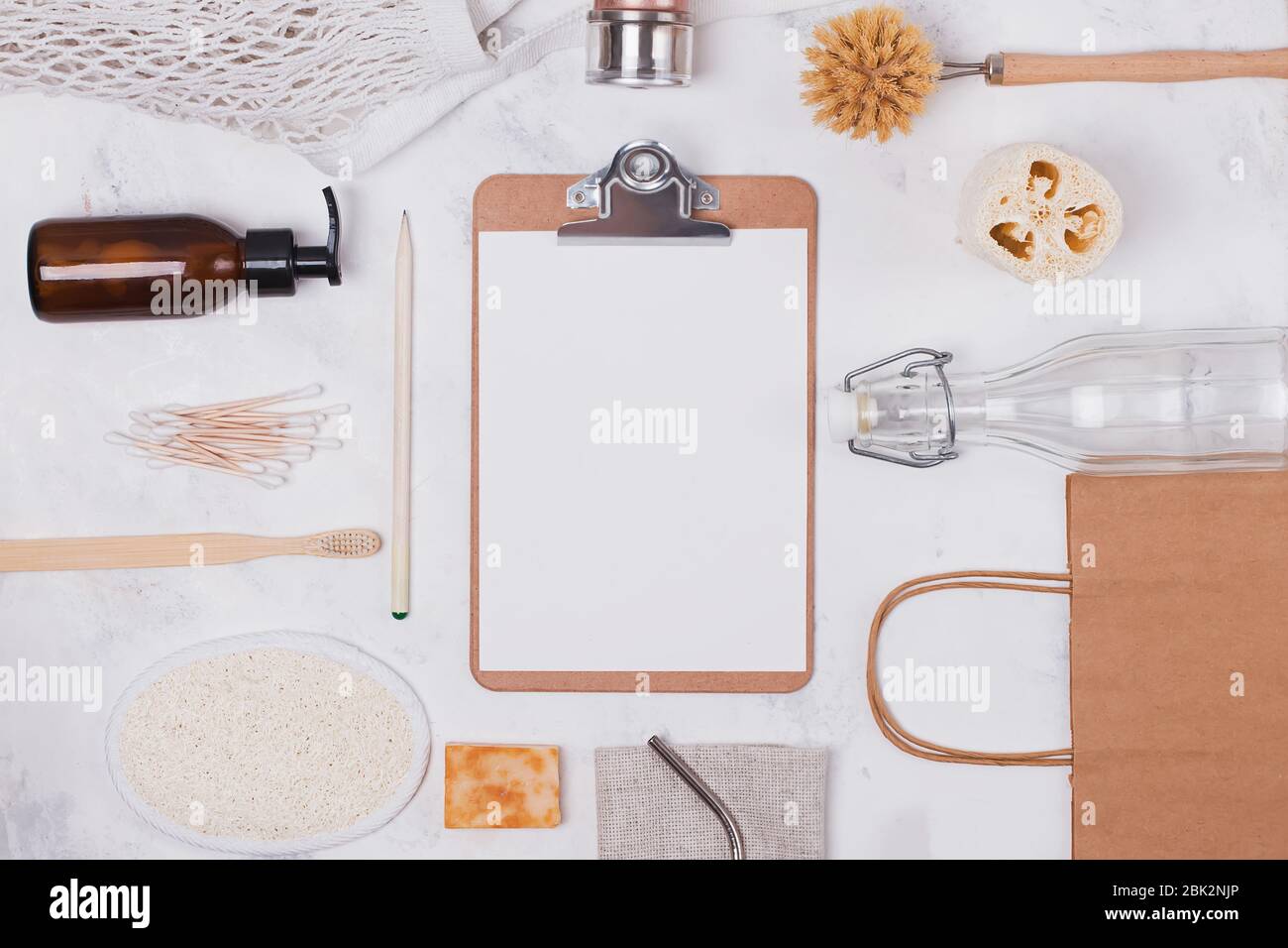 Zero waste plastic free tools and items on white background Stock Photo ...