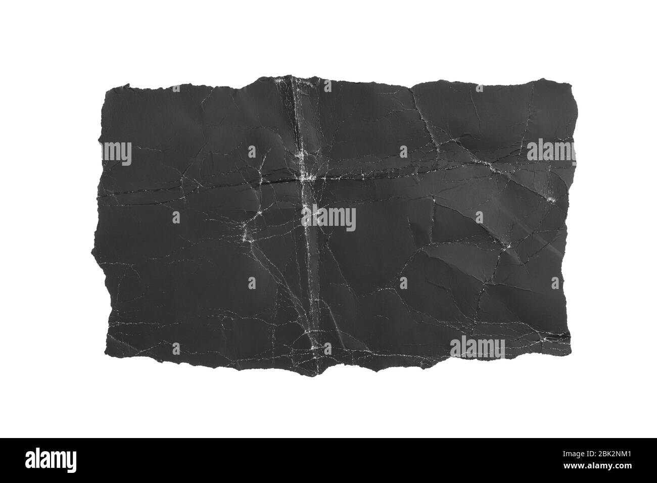 Black crumpled torn paper page. Isolate on a white background. Dusty ...