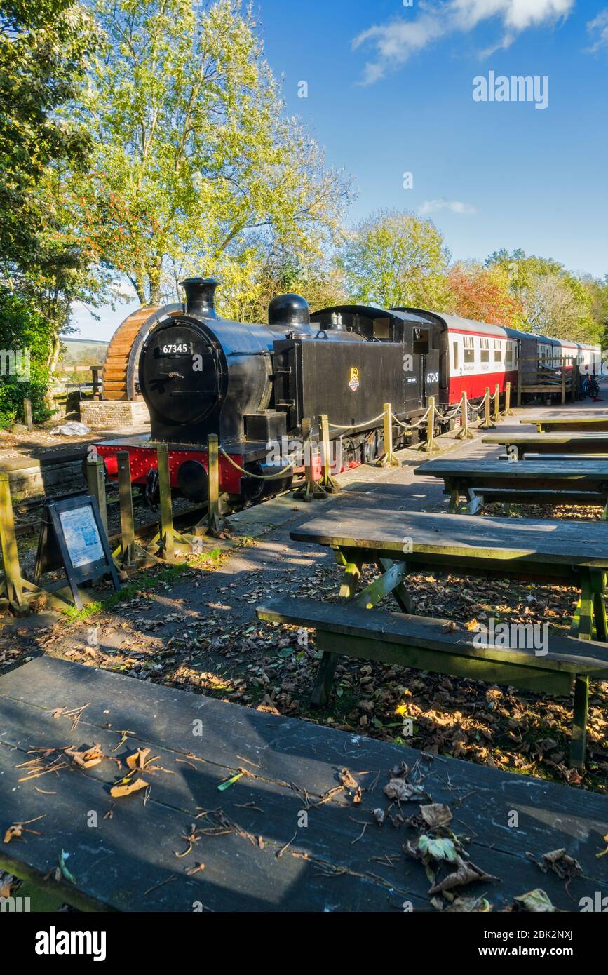 Wensleydale heritage railway station and engine, Hawes village ...