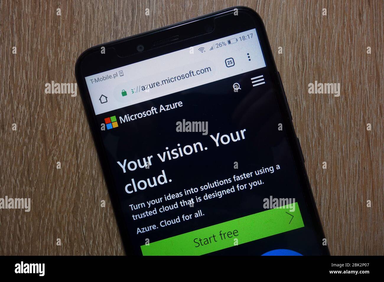 Microsoft Azure website (azure.microsoft.com) displayed on smartphone ...