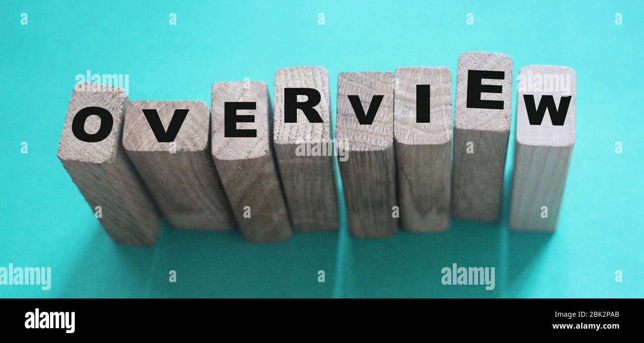 word OVERVIEW on a wooden cubes. Conclusion summary concept. Education ...