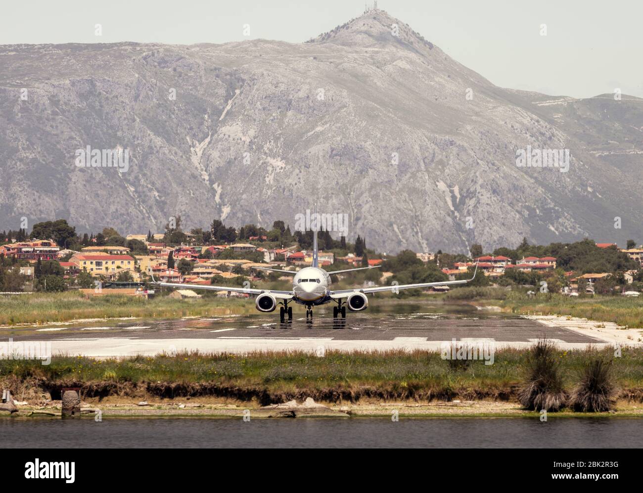 Ryanair Boeing 737 taxiing on the runway at Corfu International Airport ...
