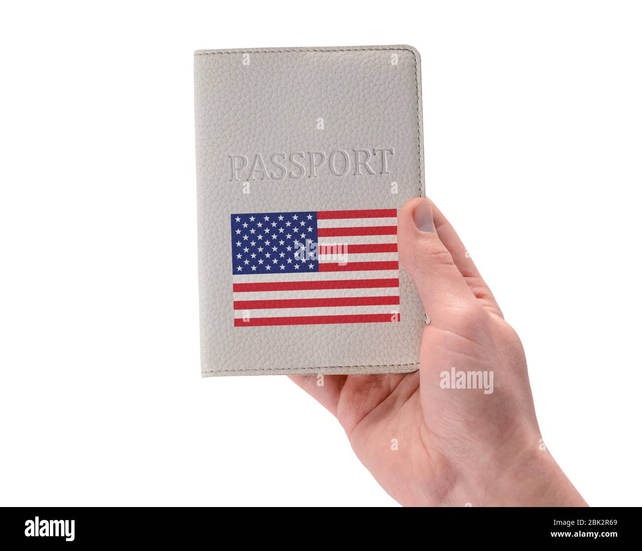 USA passport in a man's hand on white background Stock Photo - Alamy