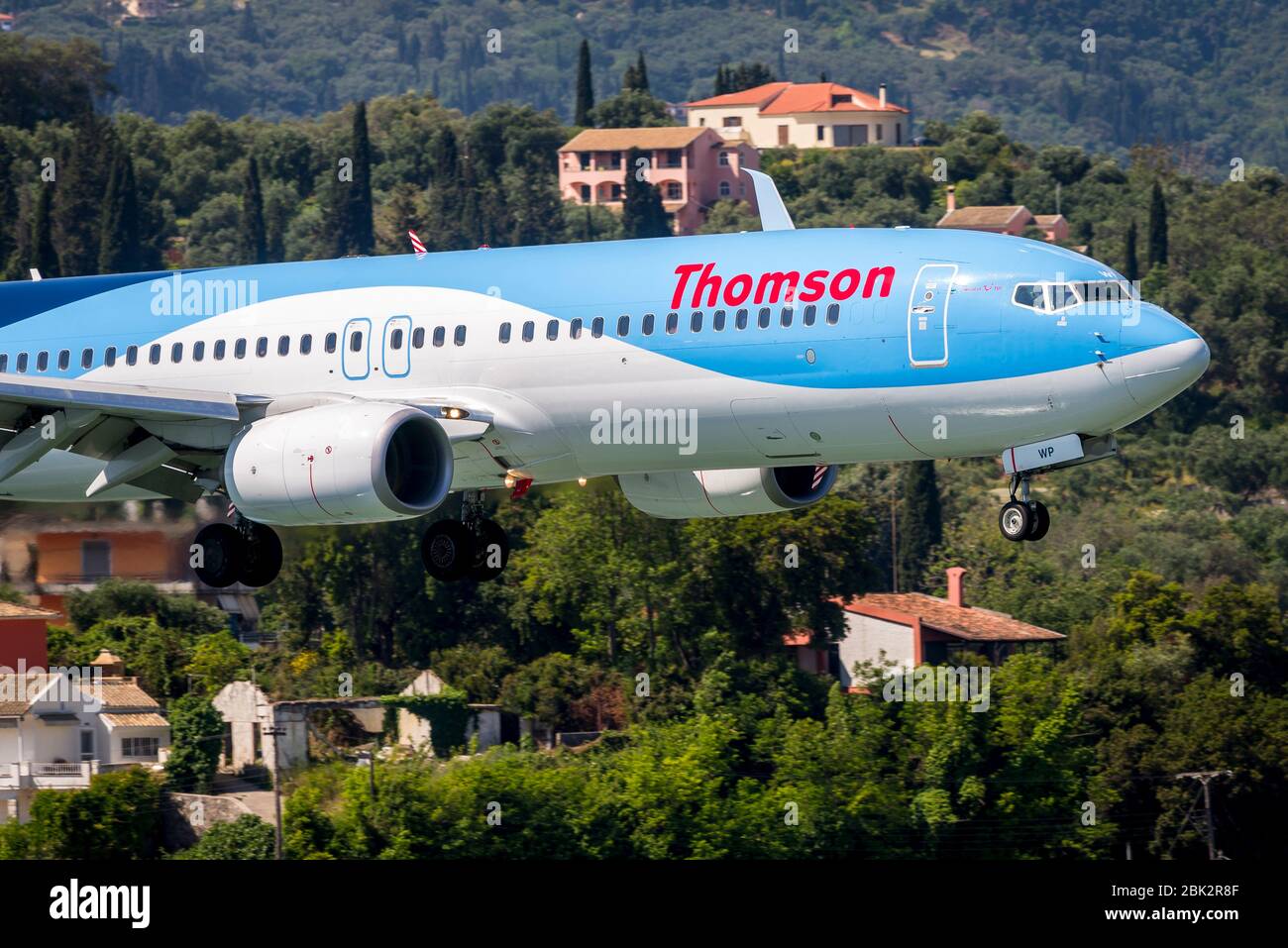 Thomson Boeing 737 aeroplane coming in to land at Corfu International ...