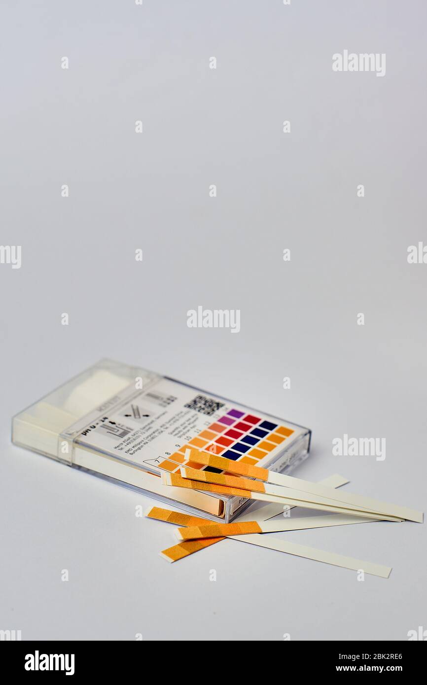 PH indicators strips and box with PH values isolated on white Stock ...