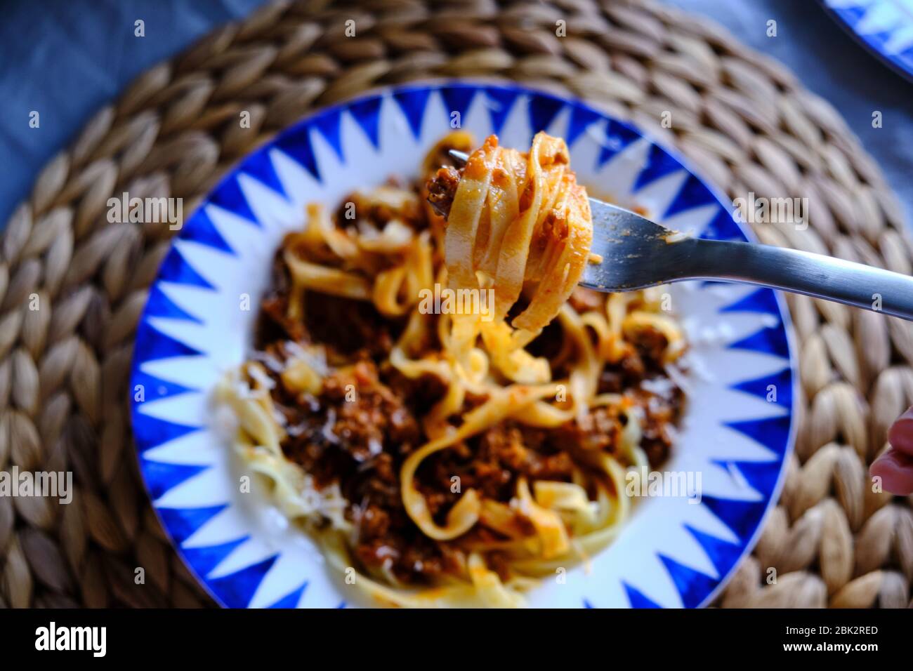 Tagliatelle al ragù alla Bolognese - long, flat egg pasta with a meat ...