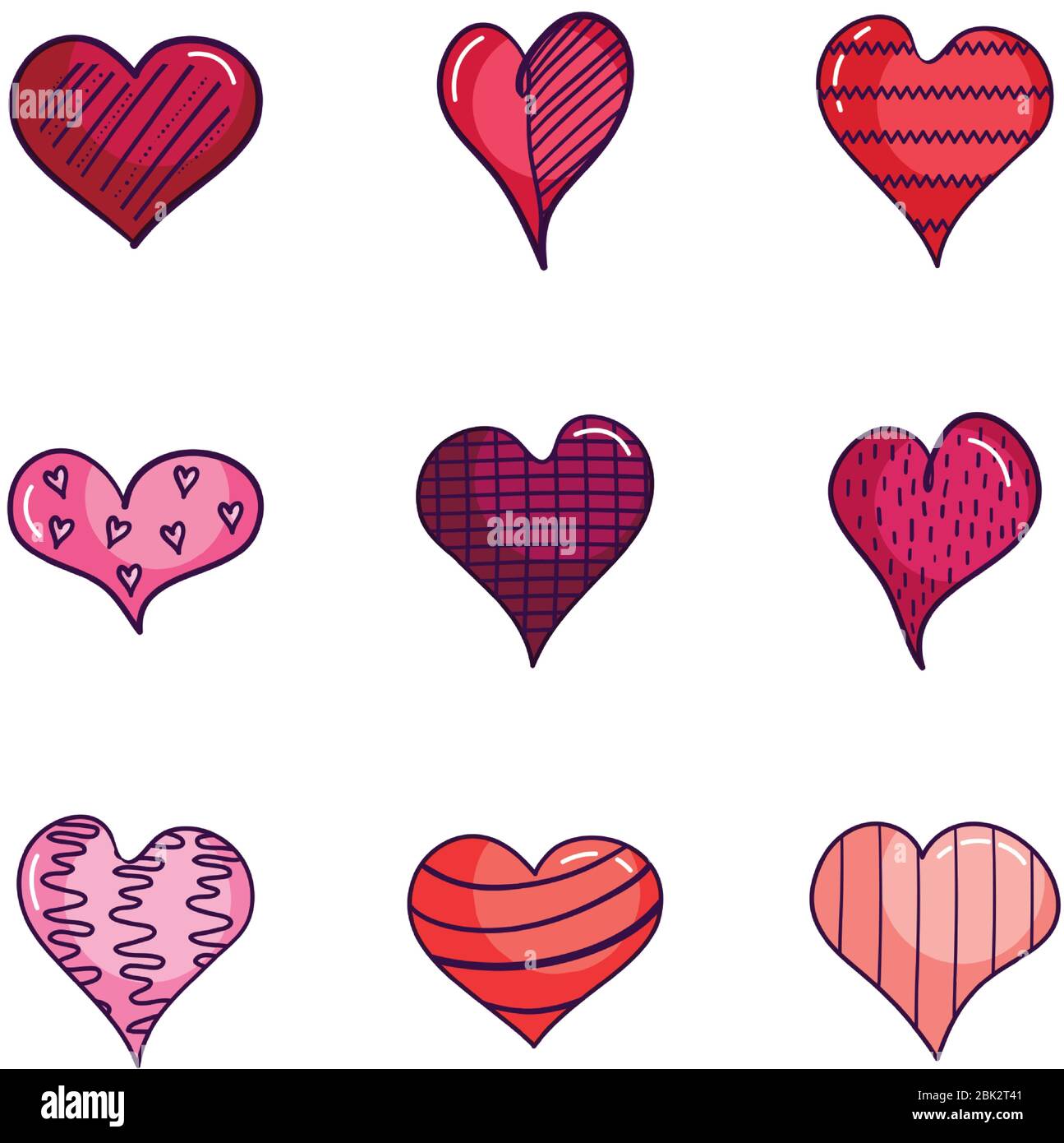 striped hearts icon set over white background, line color style, vector ...
