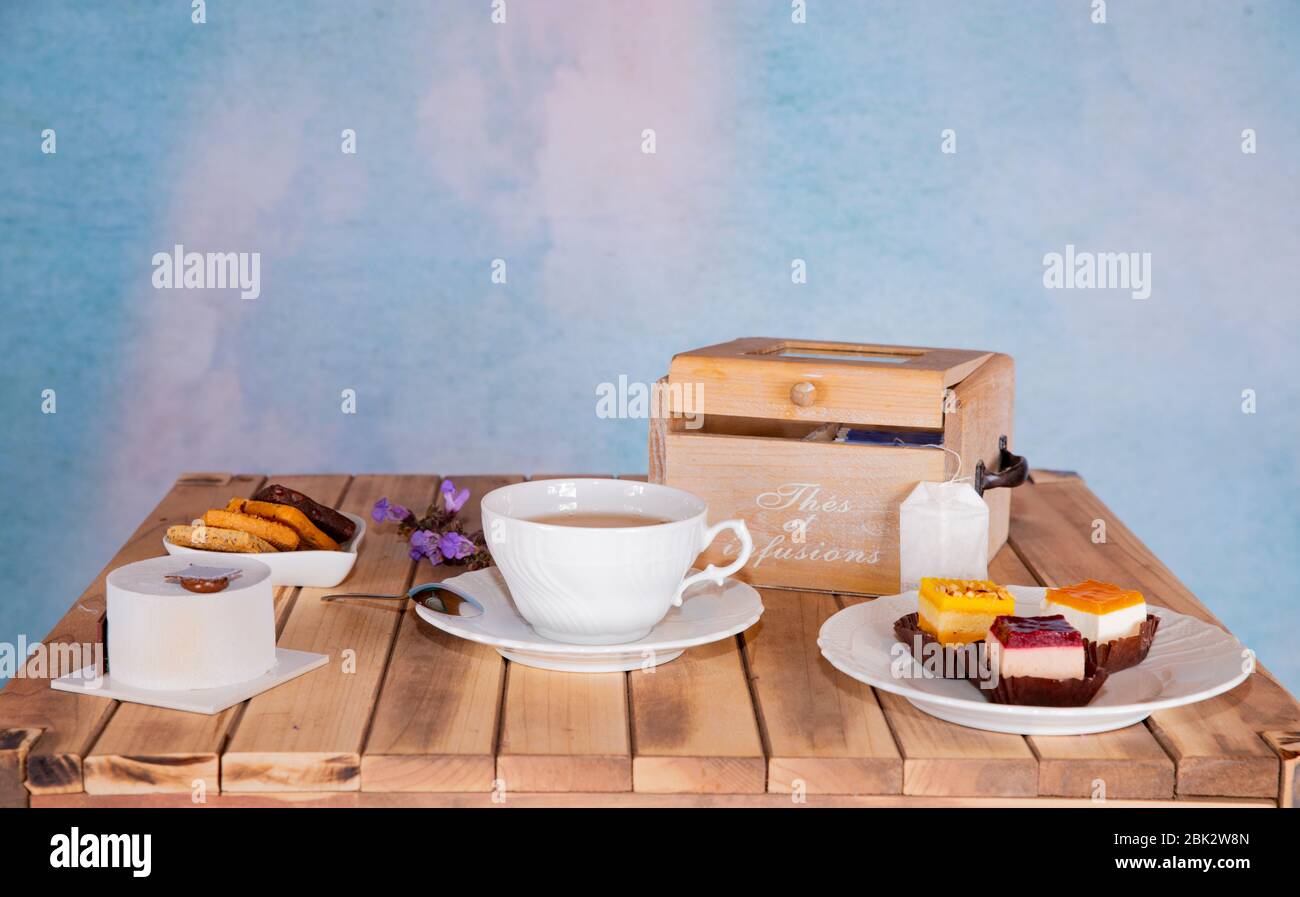 lovely breakfast in the morning with a tea and cake Stock Photo - Alamy