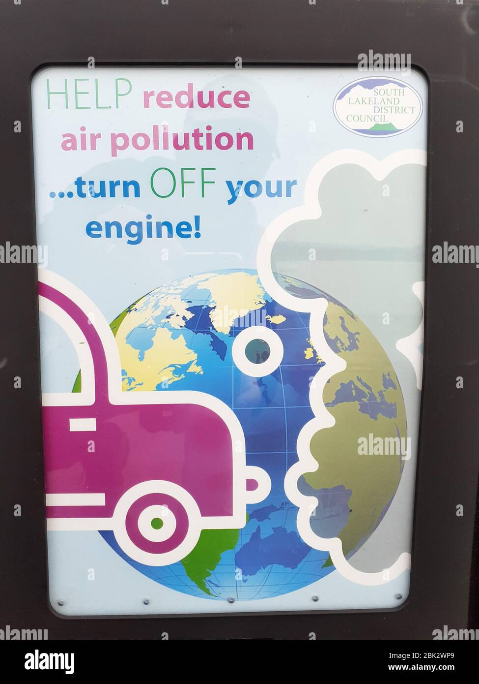 A sign about switching off your vehicle engine to avoid air pollution ...