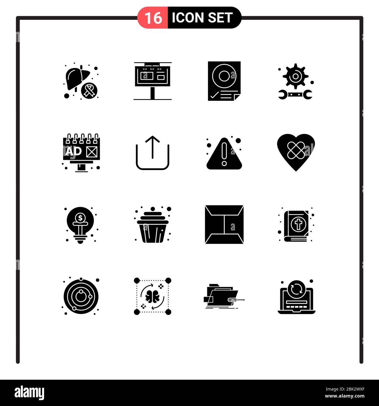 16 Thematic Vector Solid Glyphs and Editable Symbols of engineering ...
