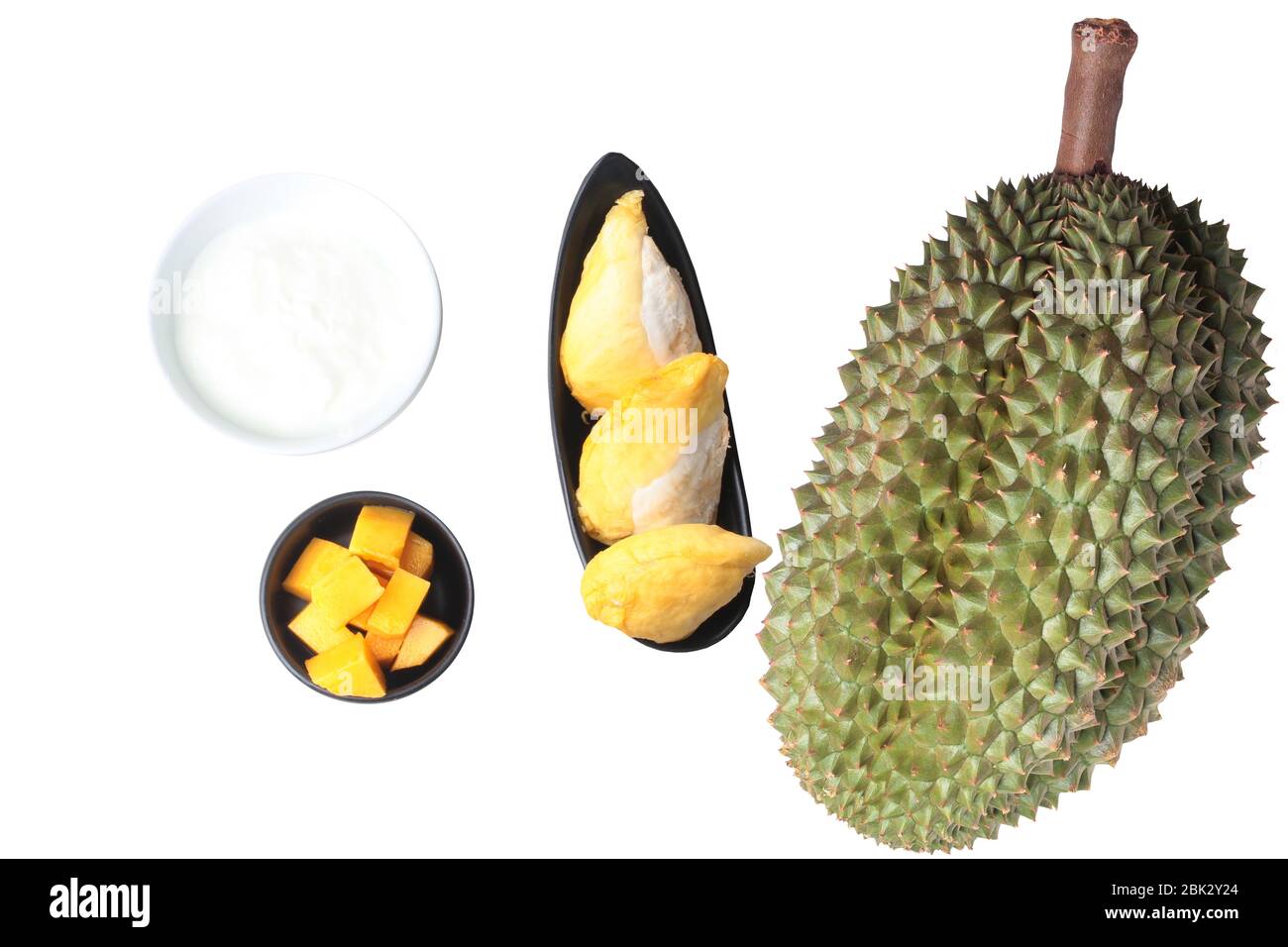 Natural yogurt serve with the popular Thai fruits as ripe Chanee Durian ...