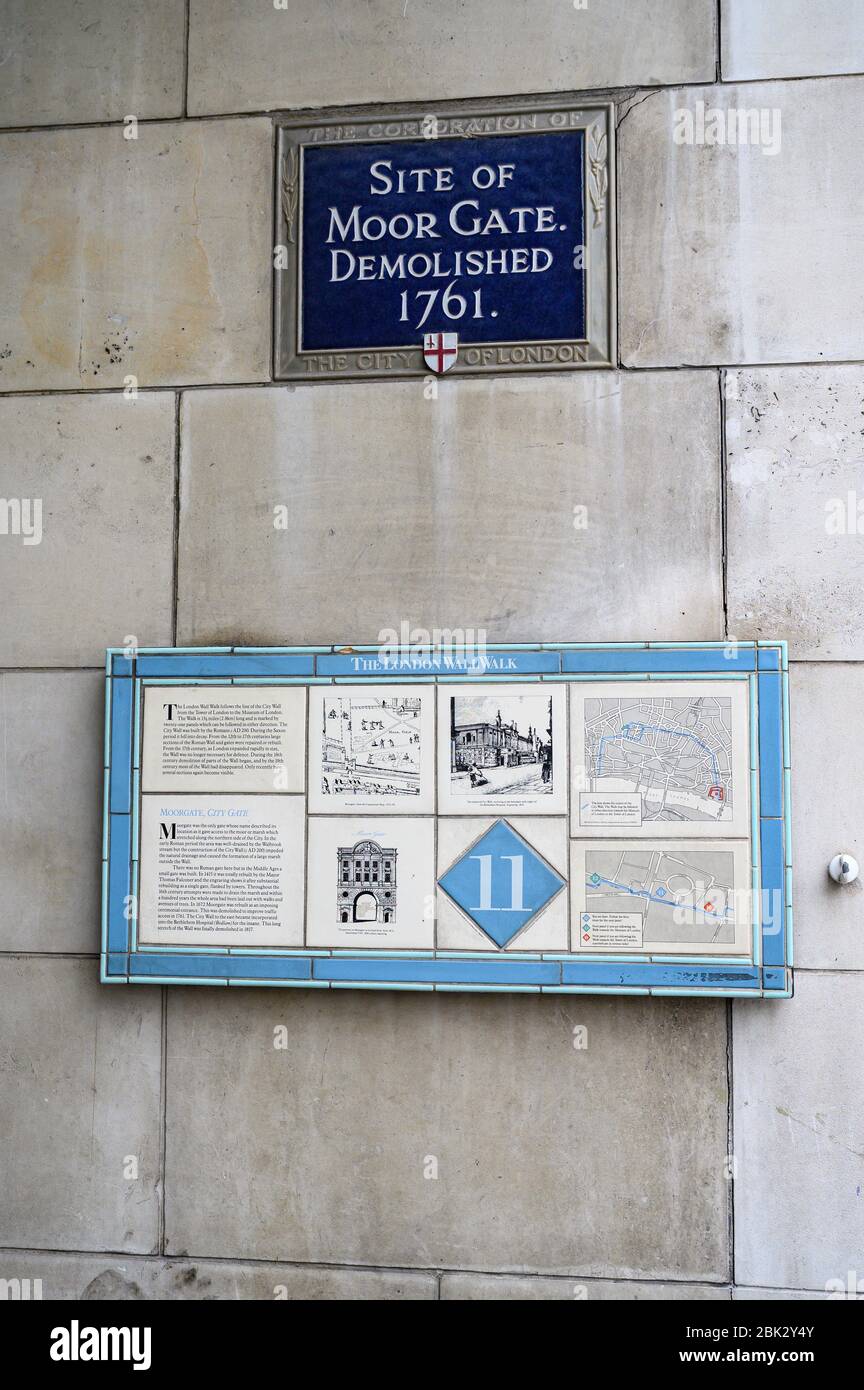 Moor Gate Plaque, 72 Moorgate, EC2, London Stock Photo - Alamy