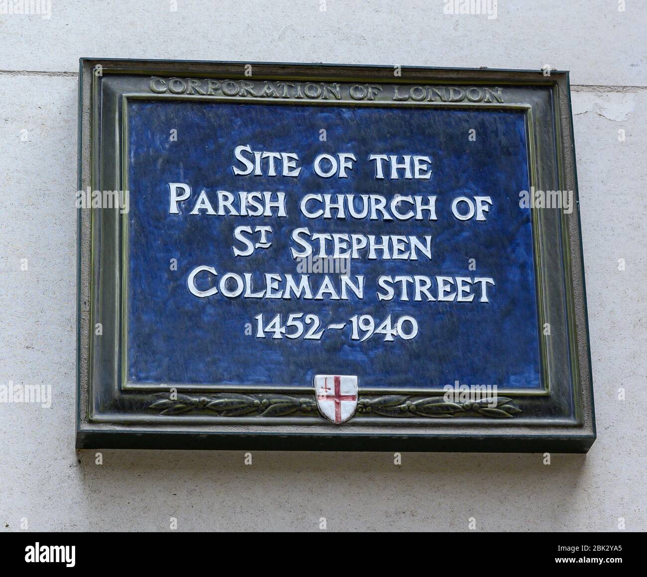 St Stephen Plaque, Coleman Street, EC2, London Stock Photo - Alamy