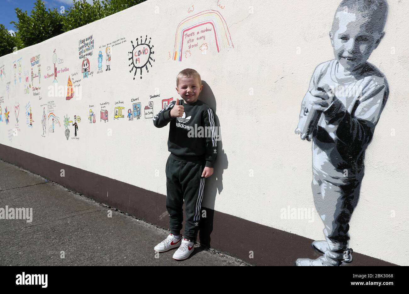Jack Maher (6) who features in a new mural by Irish artist Emmalene Blake, created with the help ...