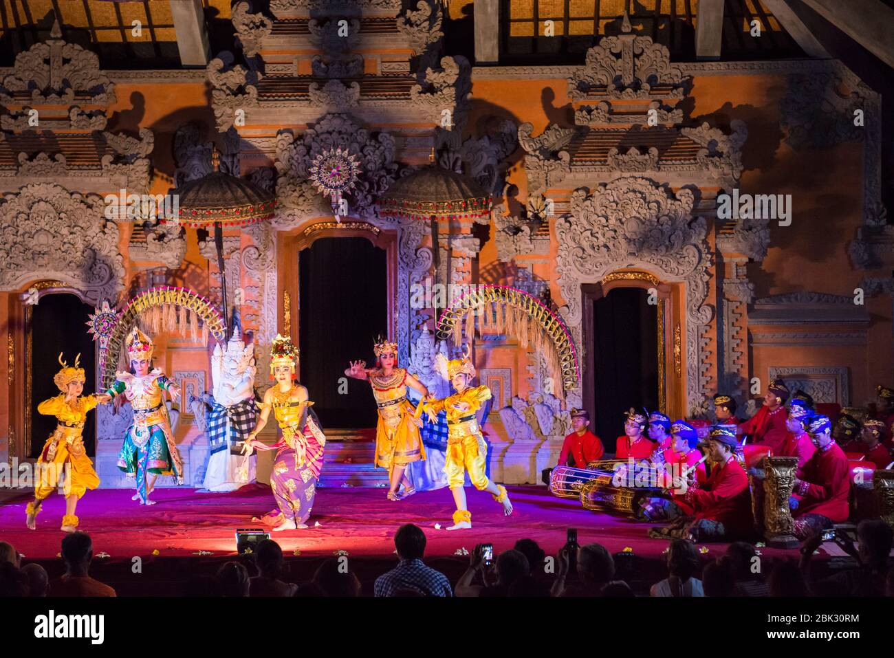 Performance of a traditional Balinese dance on stage in Ubud, Bali ...