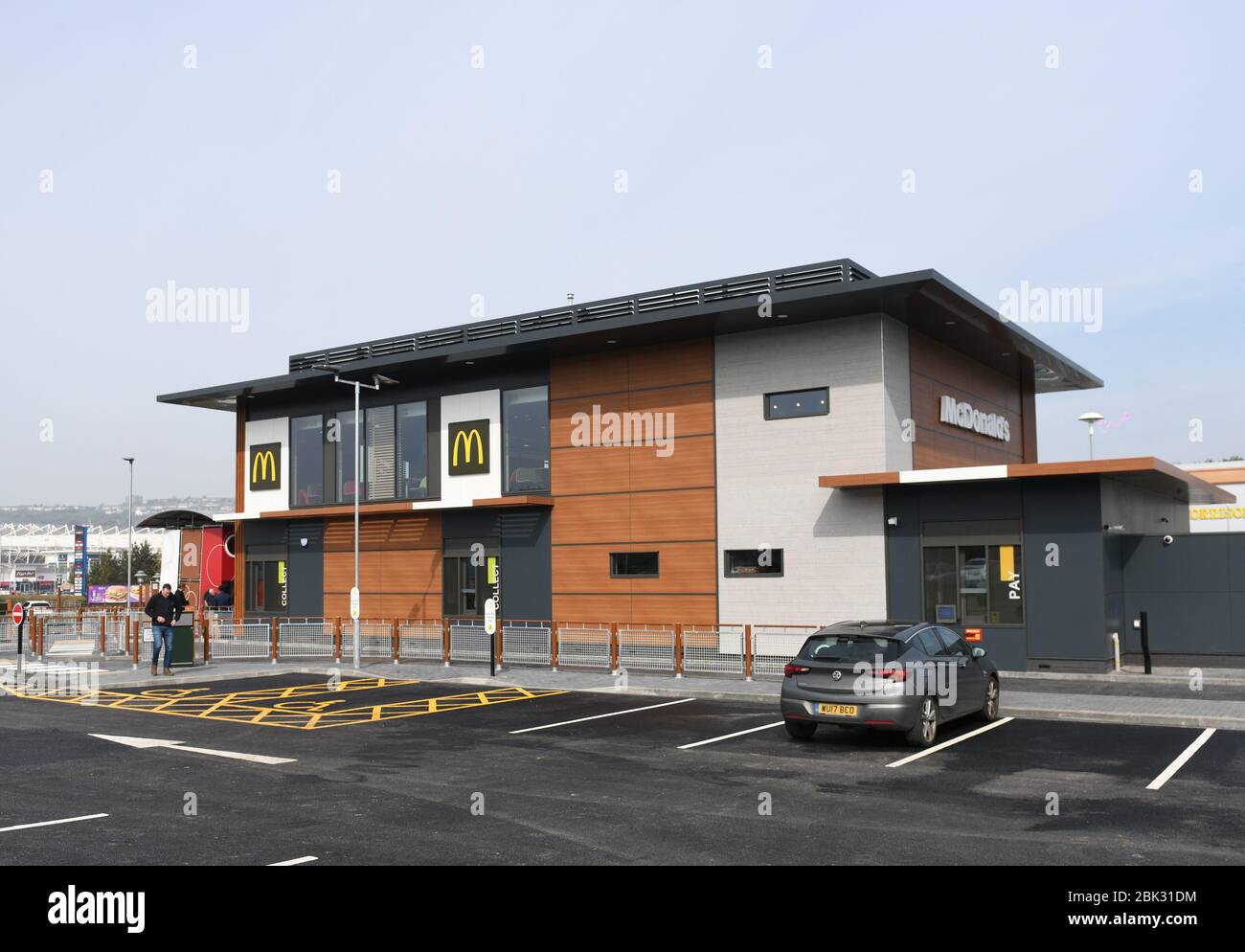 Exterior of a typical McDonalds restaurant in the UK with no people in ...