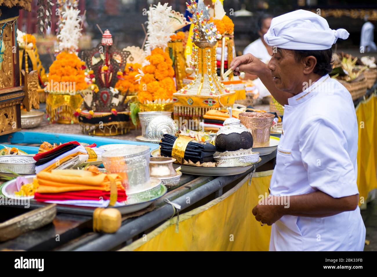 Religious ceremony at the Pura Tirta Empul temple in the village of ...