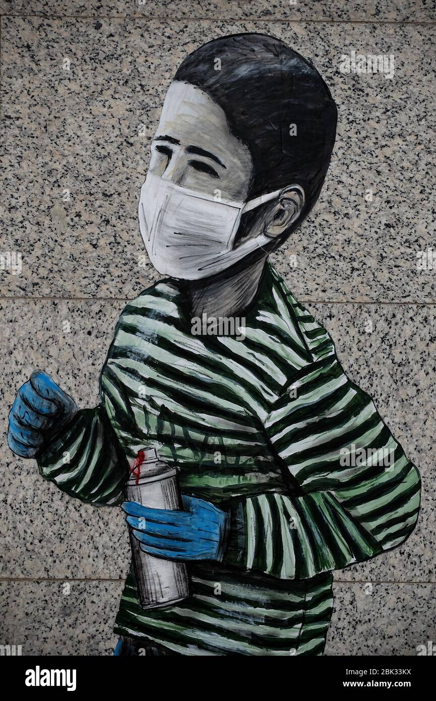 Tehran, Iran. 30th Apr, 2020. A graffiti is seen in downtown Tehran ...