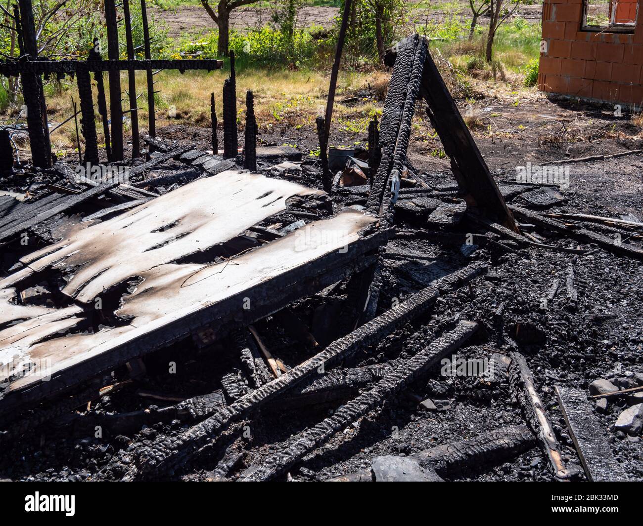 burned gazebo arson fire background Stock Photo - Alamy