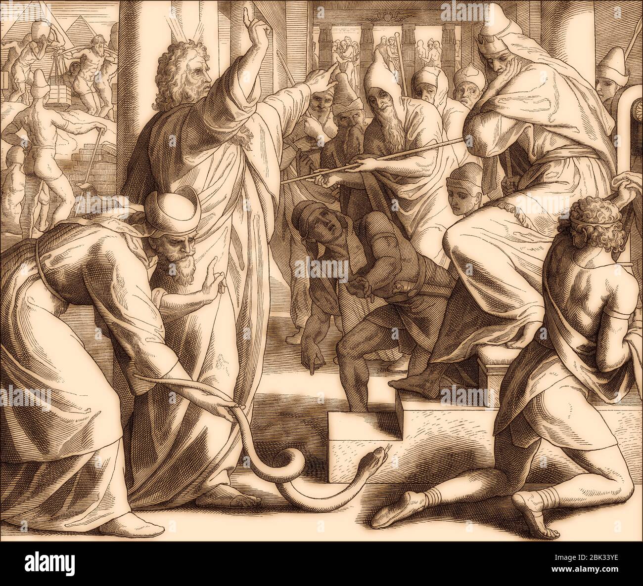 Moses and Aaron Appear before Pharaoh, Staffs to Snakes, Old Testament ...