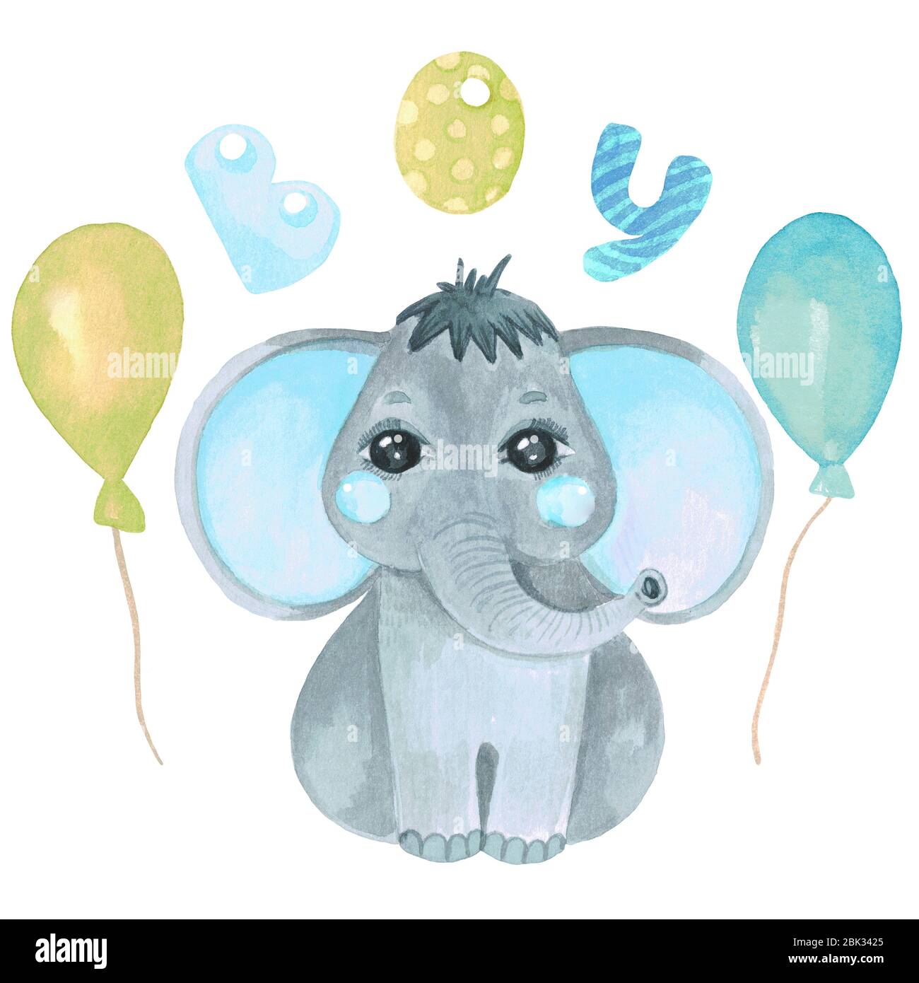 Watercolor illustration of a cute baby elephant. Safari Safari animal ...