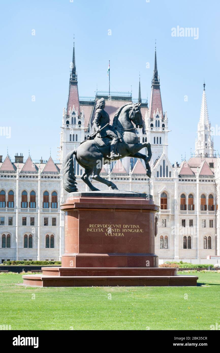 BUDAPEST, HUNGARY - APRIL 20, 2020: Monument for Francis II Rakoczi ...