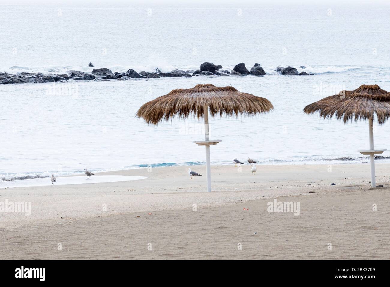 Empty beaches in the tourist resort areas of Costa Adeje, Tenerife ...
