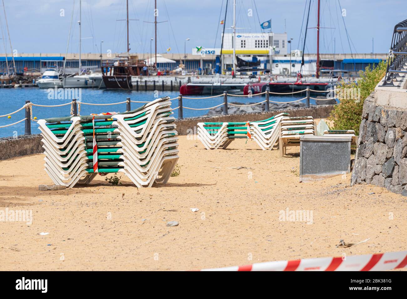 Empty beaches in the tourist resort areas of Costa Adeje, Tenerife ...