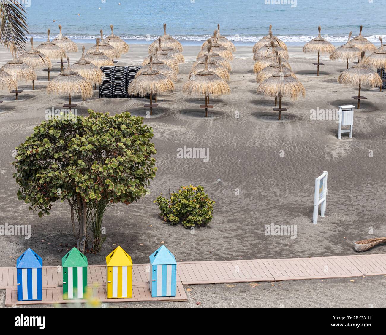 Empty beaches in the tourist resort areas of Costa Adeje, Tenerife ...
