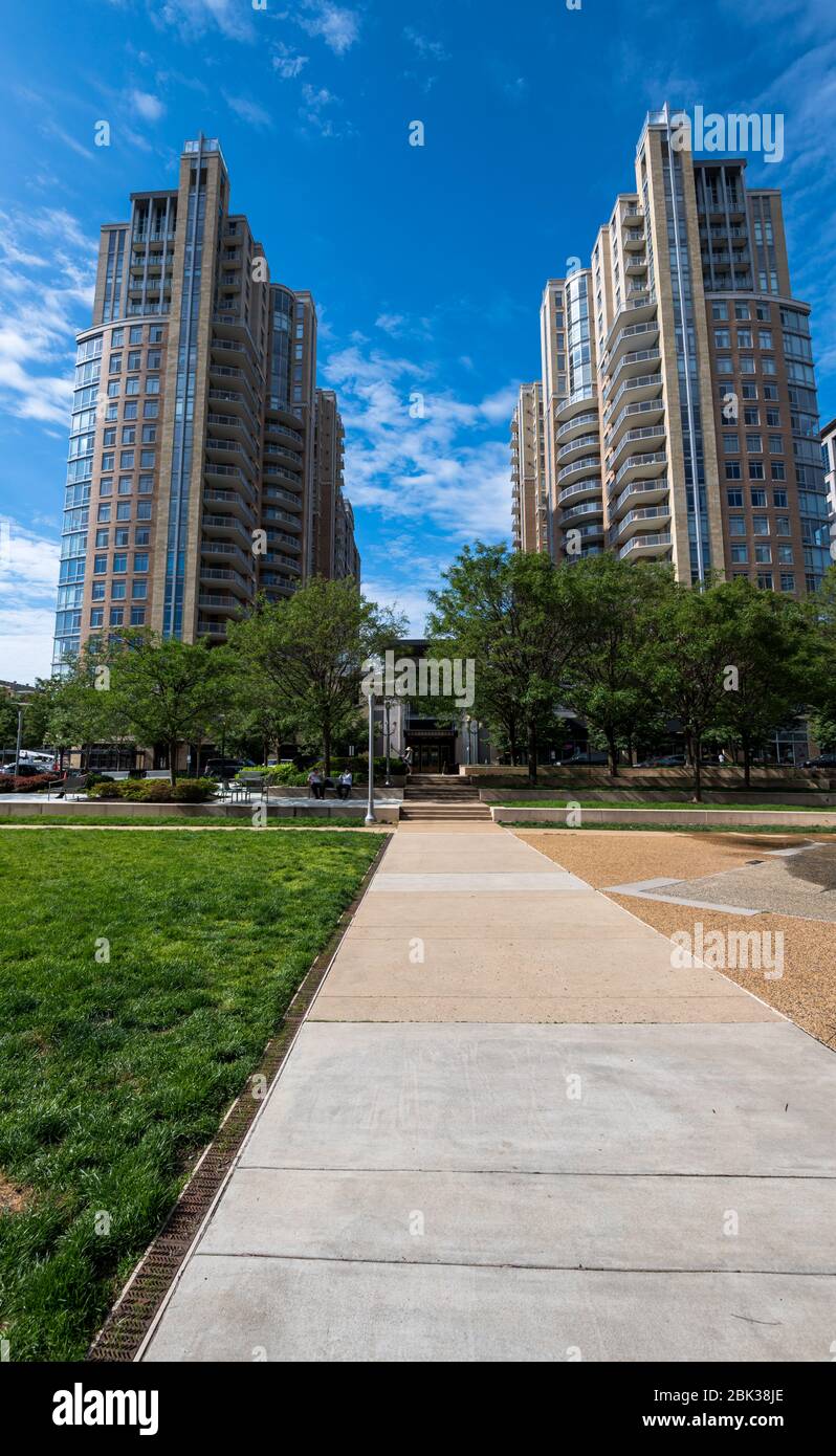 Reston, VA, USA -- May 21, 2019. An ultra wide angle vertical photo of ...