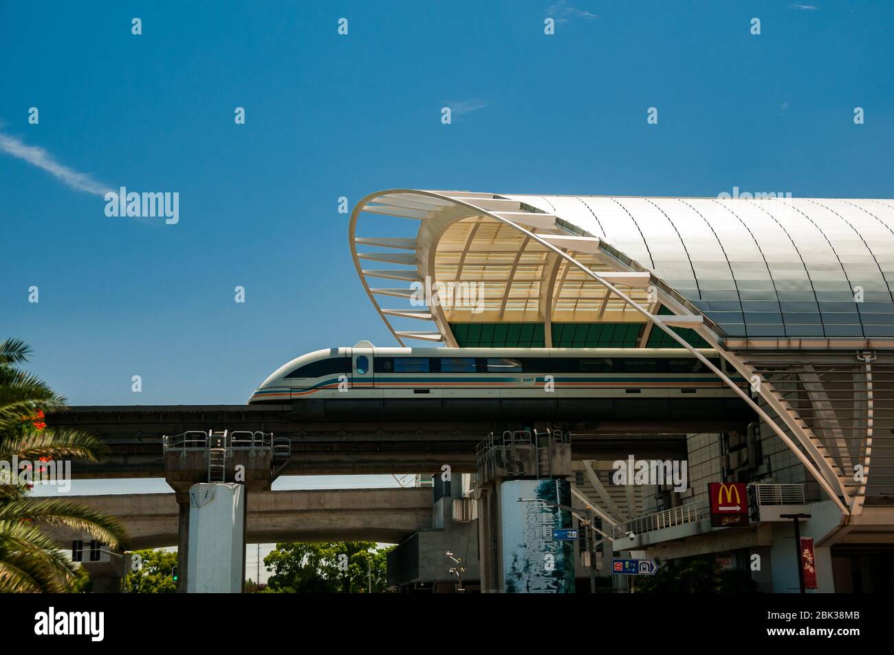 The Shanghai Maglev train departing its Longyang Road terminus station ...