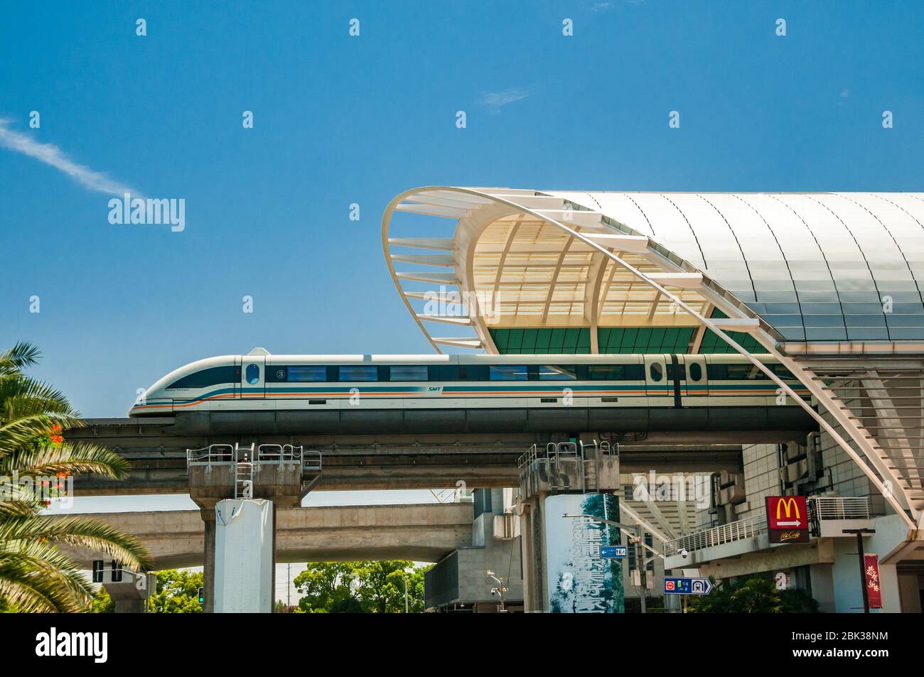 The Shanghai Maglev train departing its Longyang Road terminus station ...