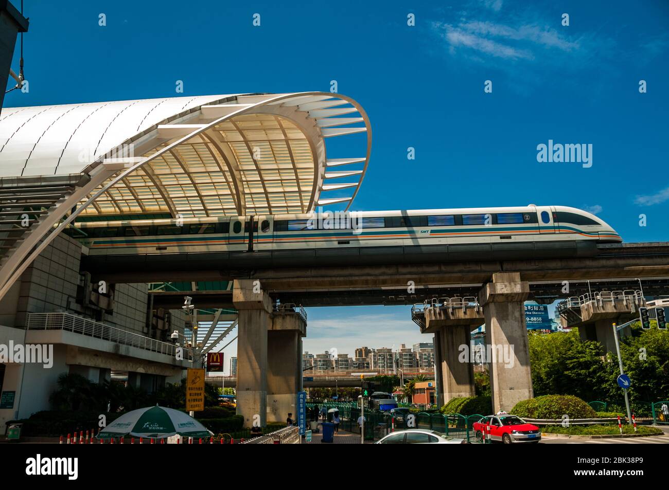 The Shanghai Maglev train entering its Longyang Road terminus station ...