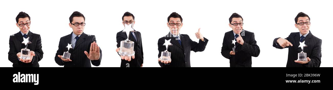 The funny guy receiving award on white Stock Photo - Alamy