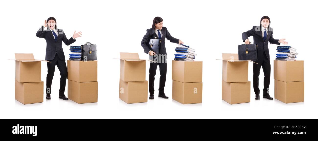 The man with boxes full of work Stock Photo - Alamy