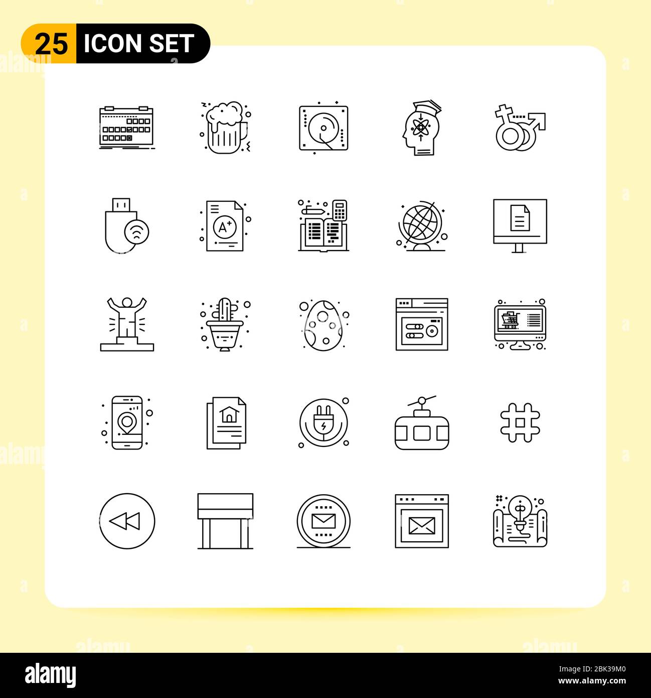 Set of 25 Modern UI Icons Symbols Signs for gender, knowledge, birthday ...