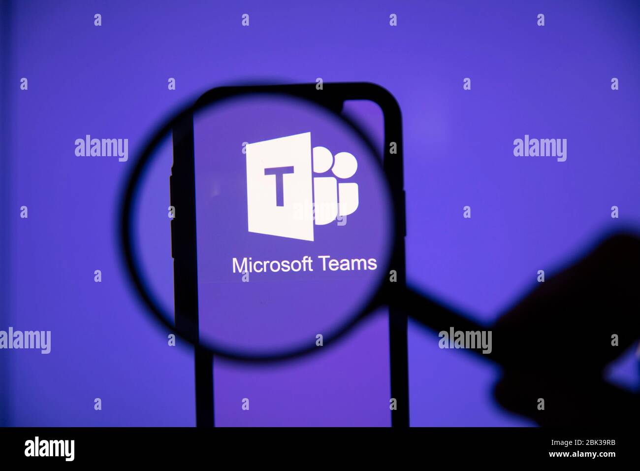 LONDON, UK - May 1st 2020: Microsoft teams logo under a magnifying ...