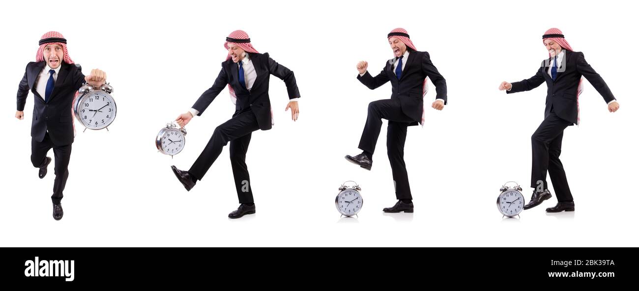 The arab man in time concept on white Stock Photo - Alamy