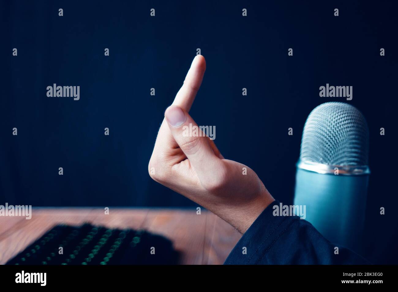 Gamer online streamer with a microphone, keyboard and microphone at the ...