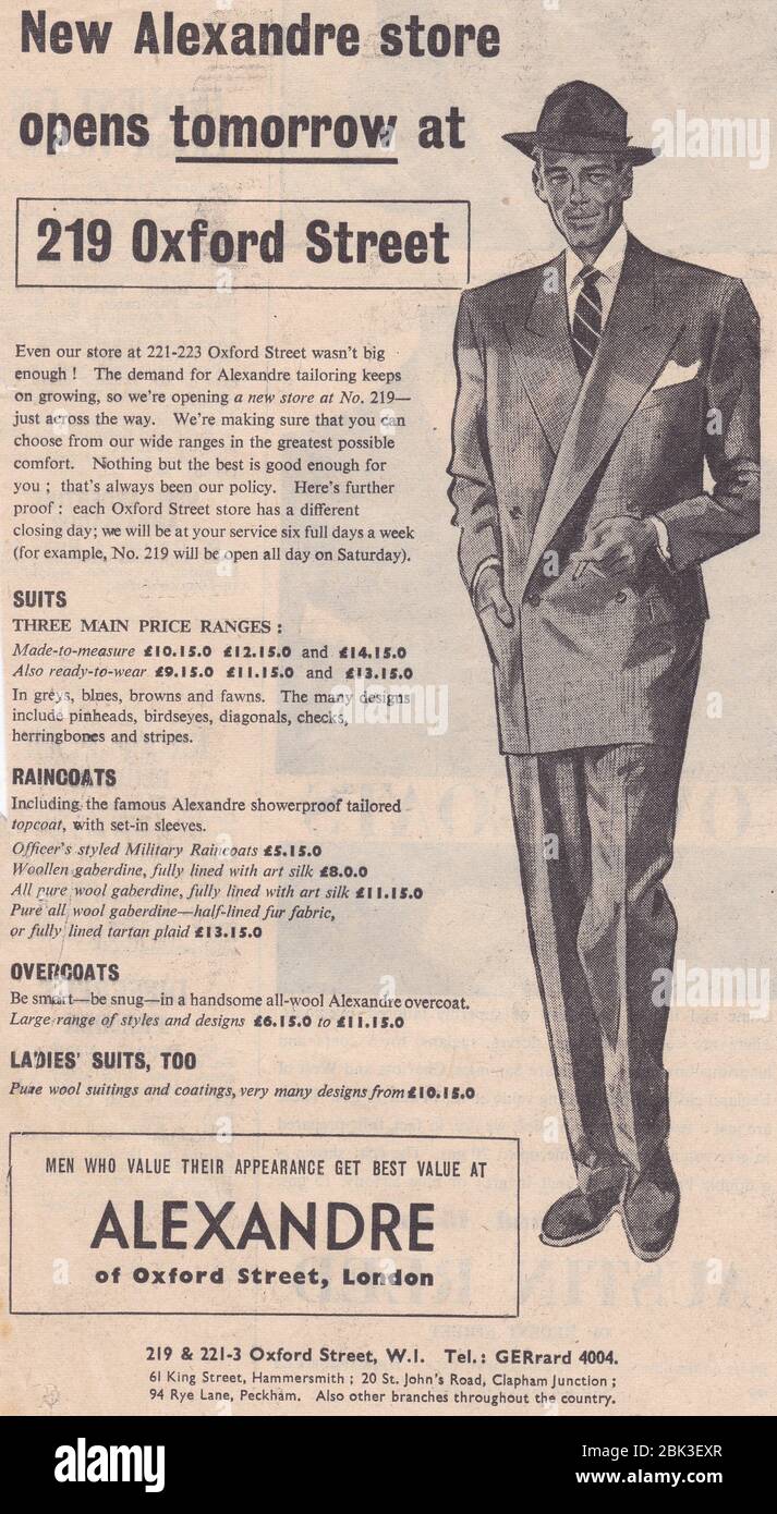 1950s newspaper advert for Alexandre of Oxford Street in London. 1950s ...
