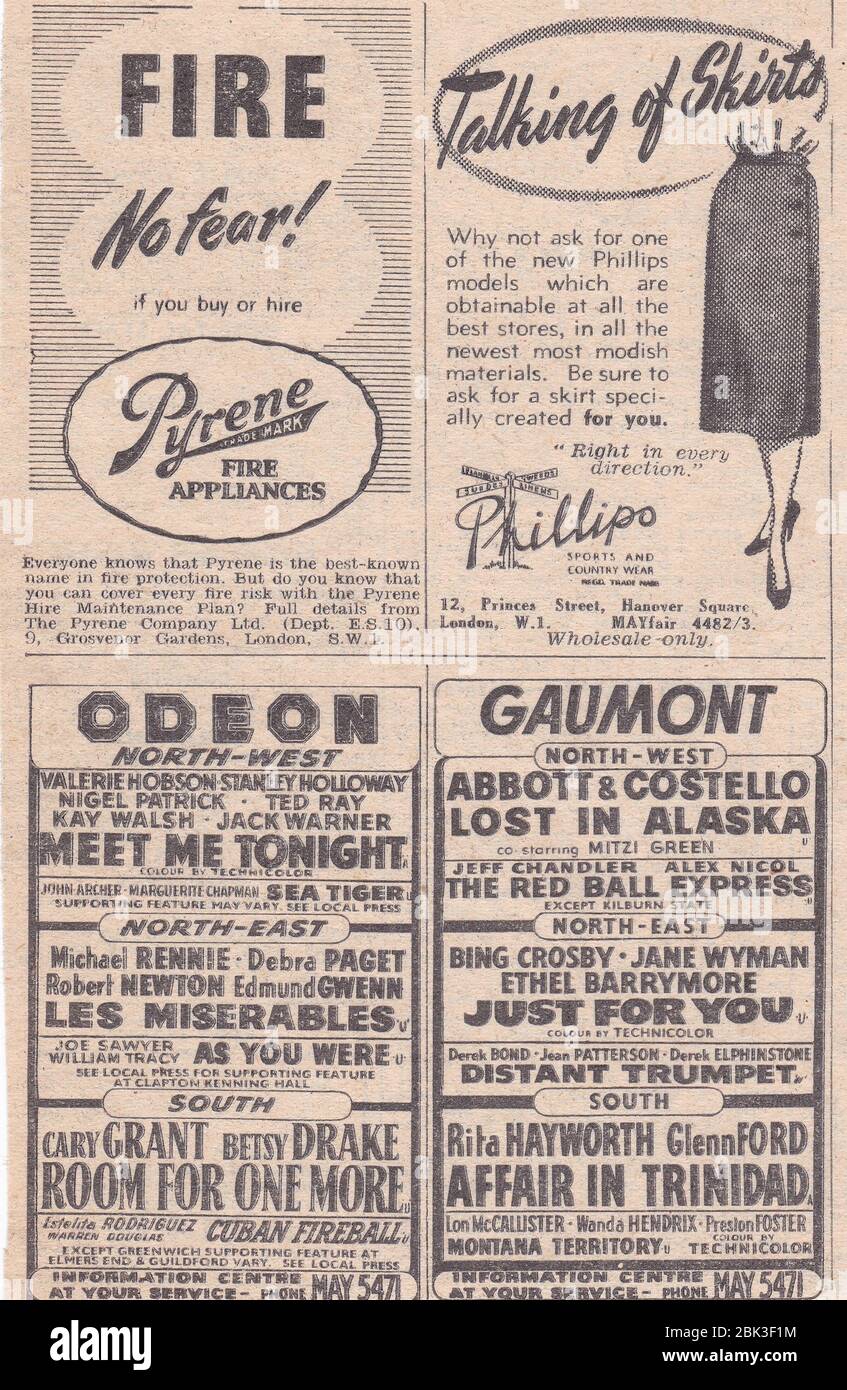 1950s newspaper advert for Odeon, Gaumont, Phillipo and Pyrene Stock ...