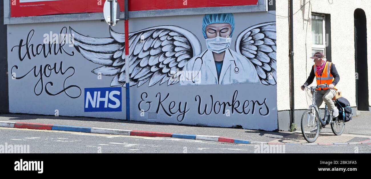 A mural in support of the NHS and key workers in the Waterside area of ...