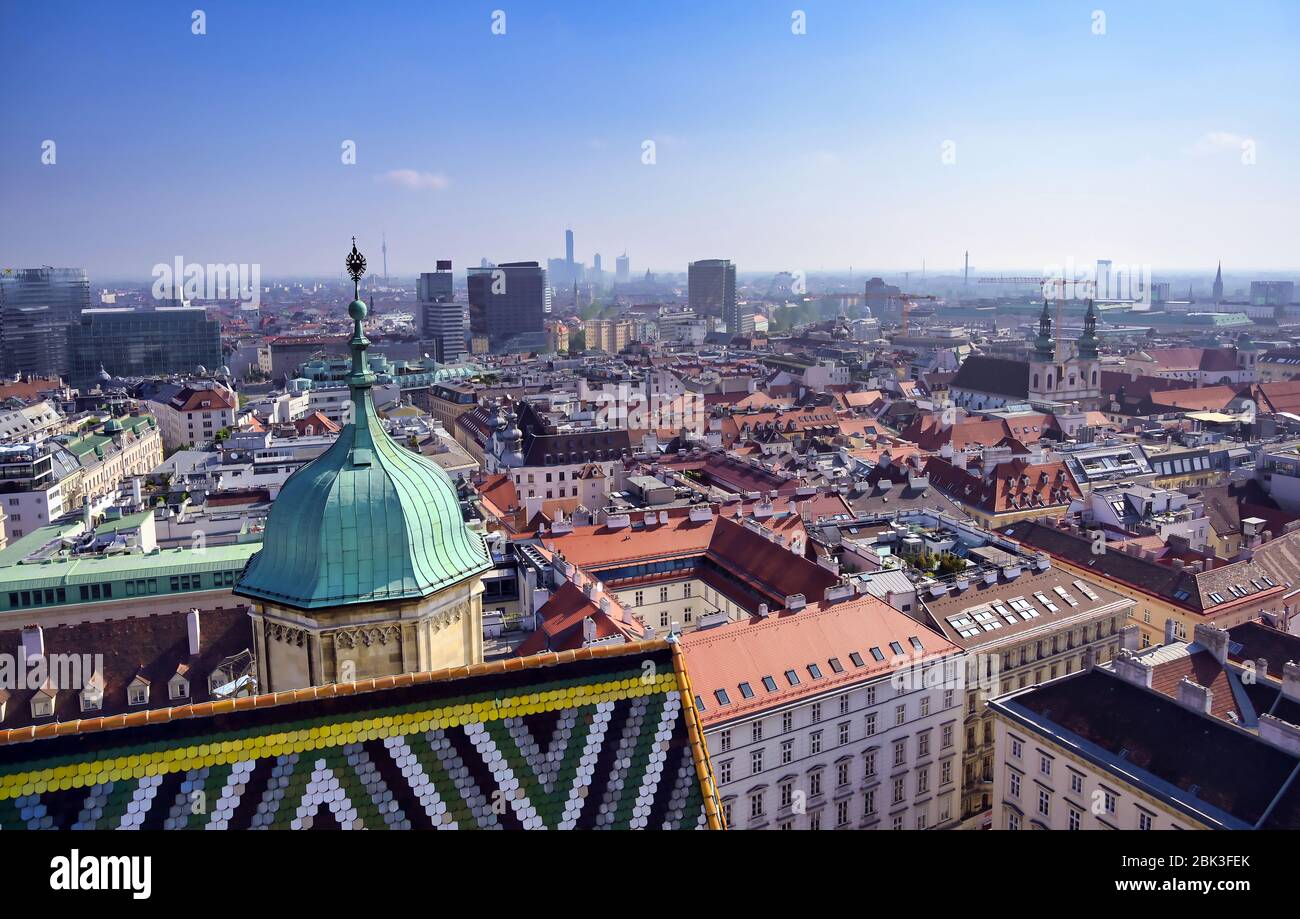 An aerial view of Vienna, Austria from St. Stephen's Cathedral Stock ...
